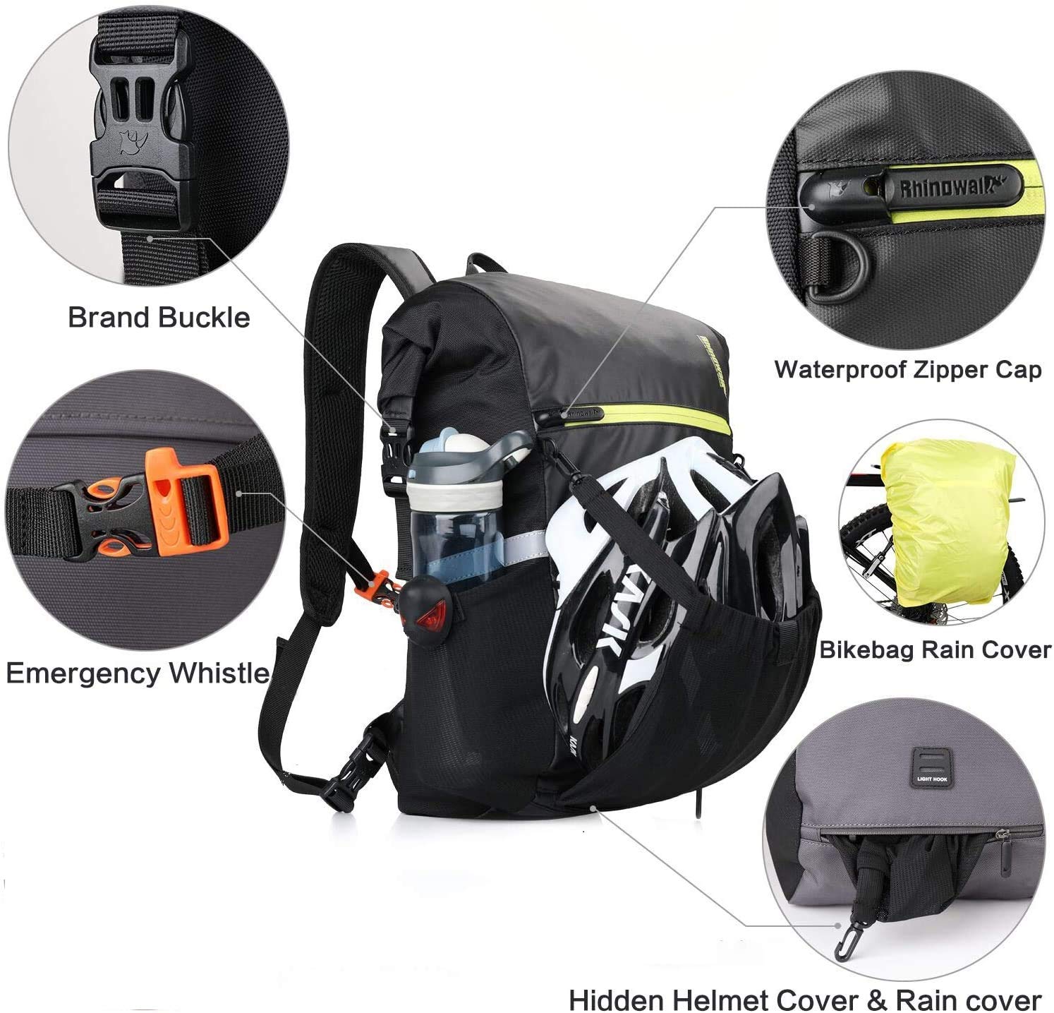Rhinowalk Bike Bag Waterproof Pannier Backpack Convertible - 2 in 1 Bicycle Saddle Bag Shoulder Bag Laptop Pannier Professional Cycling Accessories-Black