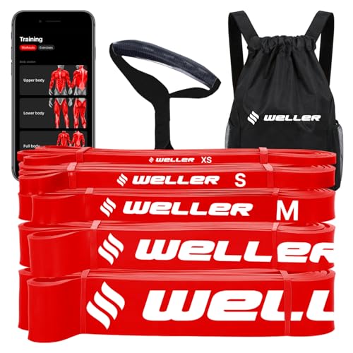 Weller Powerband Starter Kit Basic. Free Workout iPhone App, Loop Bands to Build Muscle, Home Gym, Fitness, Workout, Exercise, Heavy Duty, Powerlifting, Pull-up, Mobility, Stretching, Warm up