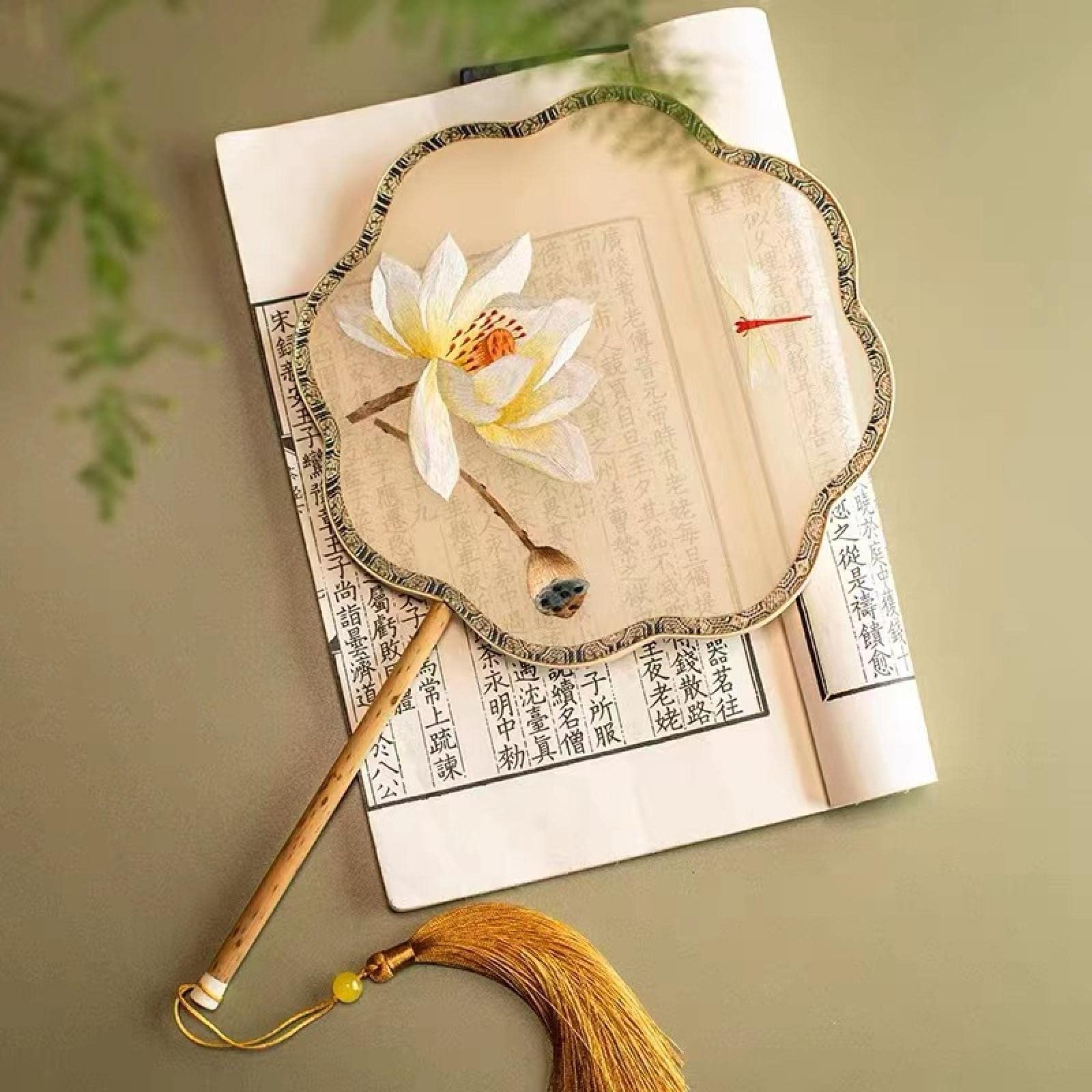 Wingfree 4 Pcs Chinese Style Embroidery Fan, Festival Hand Fans, Handheld Fan Foldable, Folding Fan (Colour Pattern Random) D