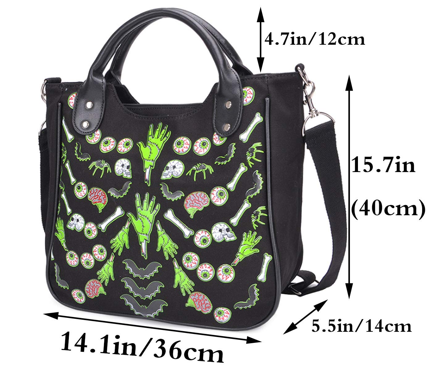 RainboSee Women Punk Rivet Handbag Purse Canvas Tote Shoulder Crossbody Bag Large Capacity Satchel Black (Skull)