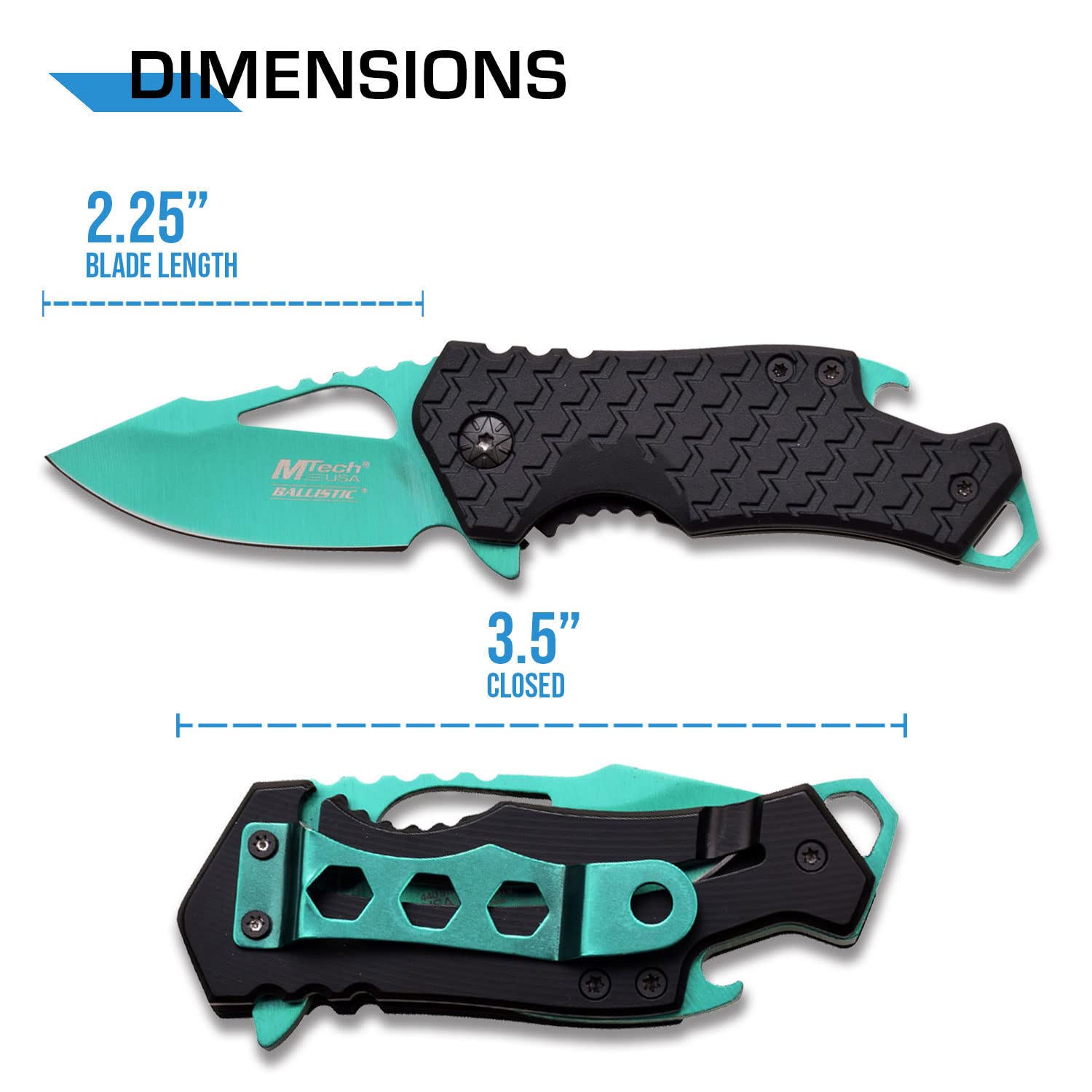 MTech USA β Spring Assisted Folding Knife β Green Fine Edge Stainless Steel Blade with Black Nylon Fiber Handle, Bottle Opener, Pocket Clip, Tactical, EDC, Self Defense- MT-A882GN