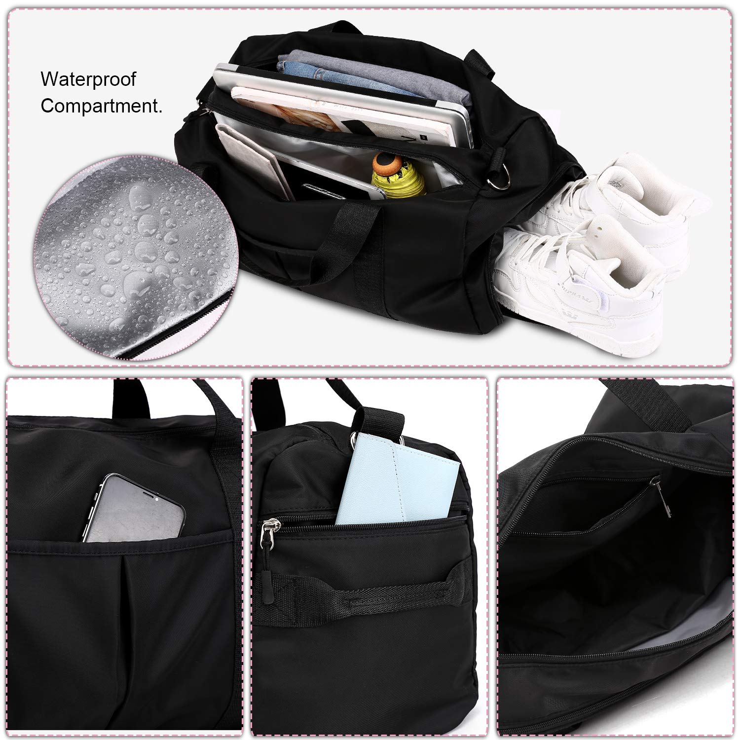 PlasMaller Travel Bag Carry On Sports Gym Duffel Luggage Shoulder Pack for Women (Pink)
