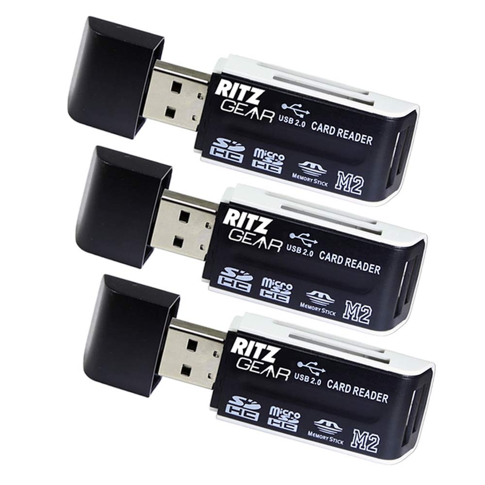 Ritz Gear Dual USB SD Card Reader 4-in-1 SD Memory Card Reader USB 2.0 (2-Pack)