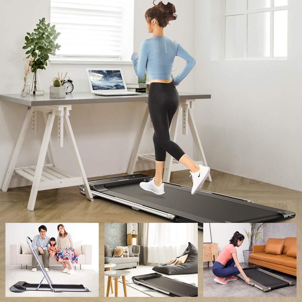 RHYTHM FUN Foldable Under Desk Treadmill with Handrail, Speed Sensor, Smart Remote - For Home/Office