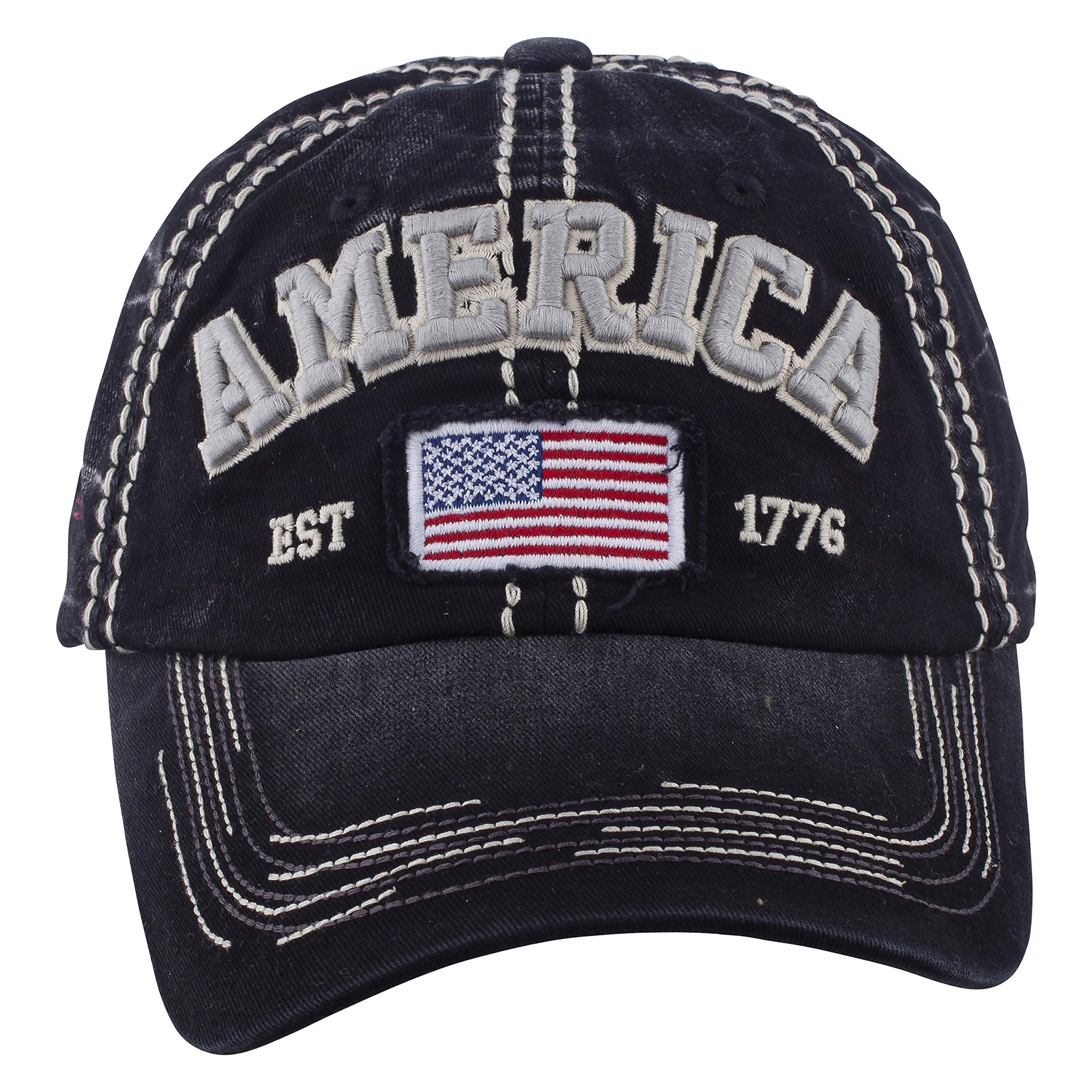 Patriotic Eagle and American Flag Cap Hats - Lightweight and Adjustable and 100% Cotton Coming in (Flag, Black)