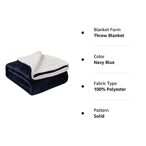 NANPIPER Sherpa Blanket, Super Soft Fuzzy Flannel Fleece/Wool Like Reversible Velvet Plush Blanket, Thick Warm Blanket for Winter (Twin Size 60"x80", Navy Blue)