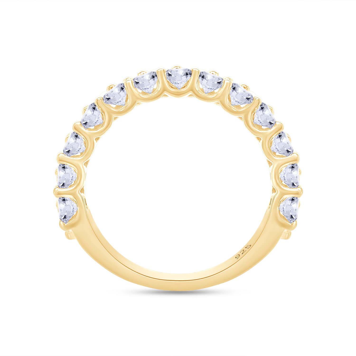 SAVEARTH DIAMONDS 2 Carat (Cttw) Round Cut Lab Created Moissanite Diamond Double Row Anniversary Wedding Band Ring In 14k Yellow Gold Over Sterling Silver (VVS1 Clarity, 2 Cttw) Size-5.5