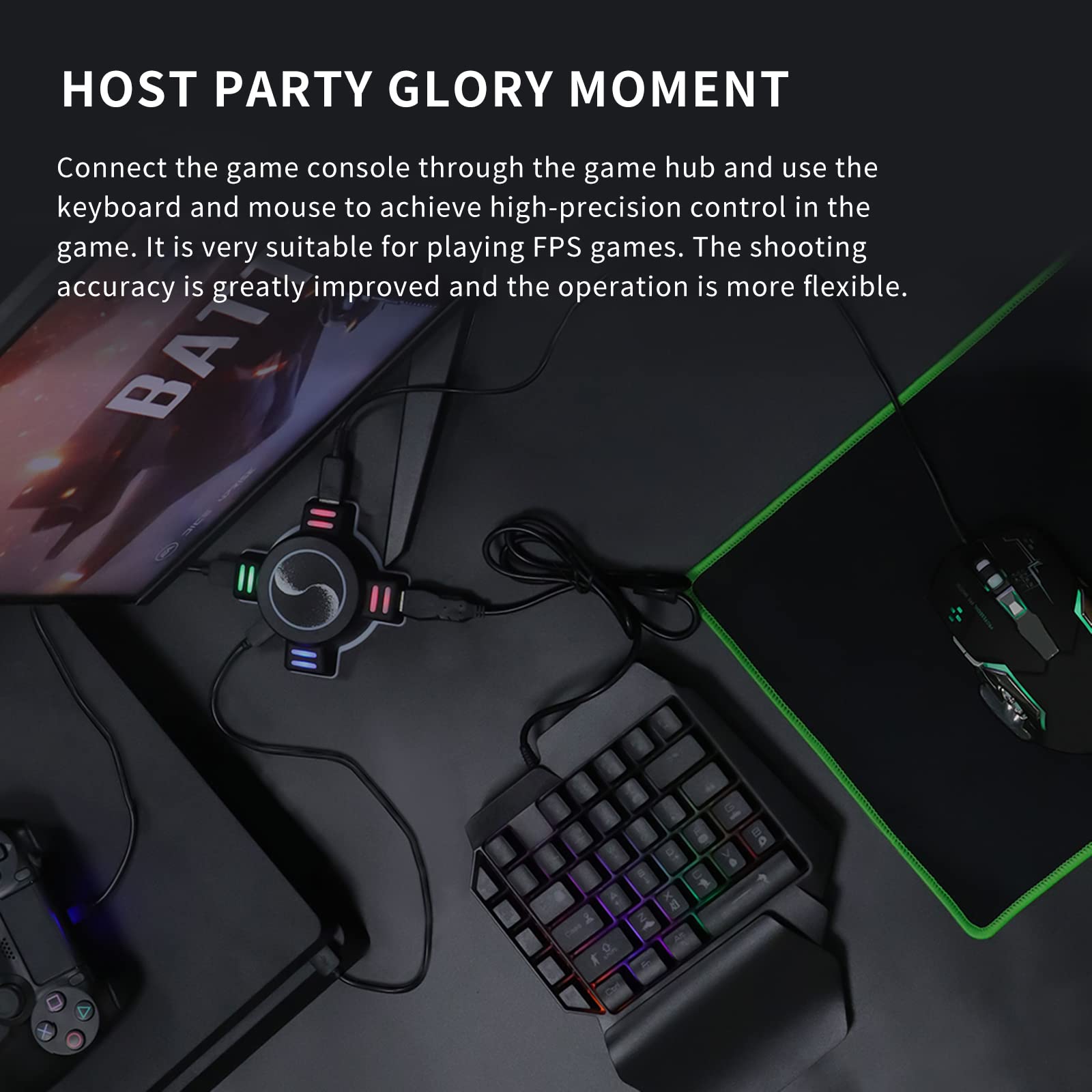 RALAN RGB Gaming Keyboard and Mouse Keypad Converter Set Combo E-Sport Gaming OTG Adapter Computer Accessories for PS4/Xbox One/Nintendo Switch/PS3 /PC Perfect for Games Like FPS, TPS, RPG and RTS.