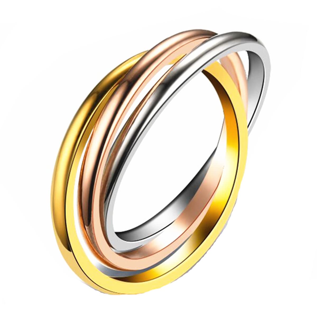 Naivo Tri-Color Gold Plated Interlocked Rolling Bands Ring Women's (ring size 9#)