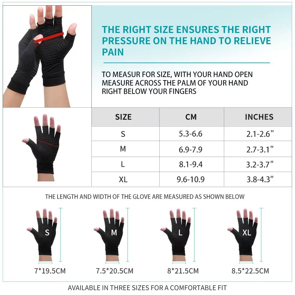 Ricbestlab Copper Arthritis Gloves for Women Men, Fingerless Breathable & Moisture Wicking Arthritis Compression Gloves for Computer Typing and Dailywork of Hands joint Support (Large)