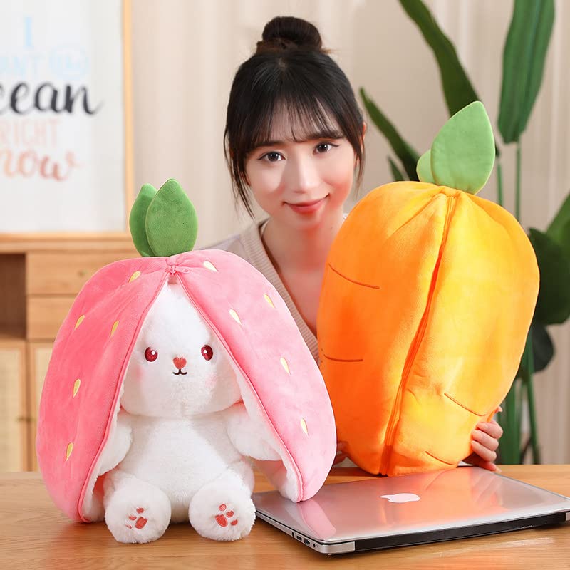 Xeletu Easter Stuffed Cute Bunny,Easter Stuffed Cute Bunny Plush Pillow Toys,Reversible Floppy Ear Bunny Plushie Bunny Plush Pillow,Carrot Strawberry Bunny Pillow Plush Toy (Strawberry, 7.1in)