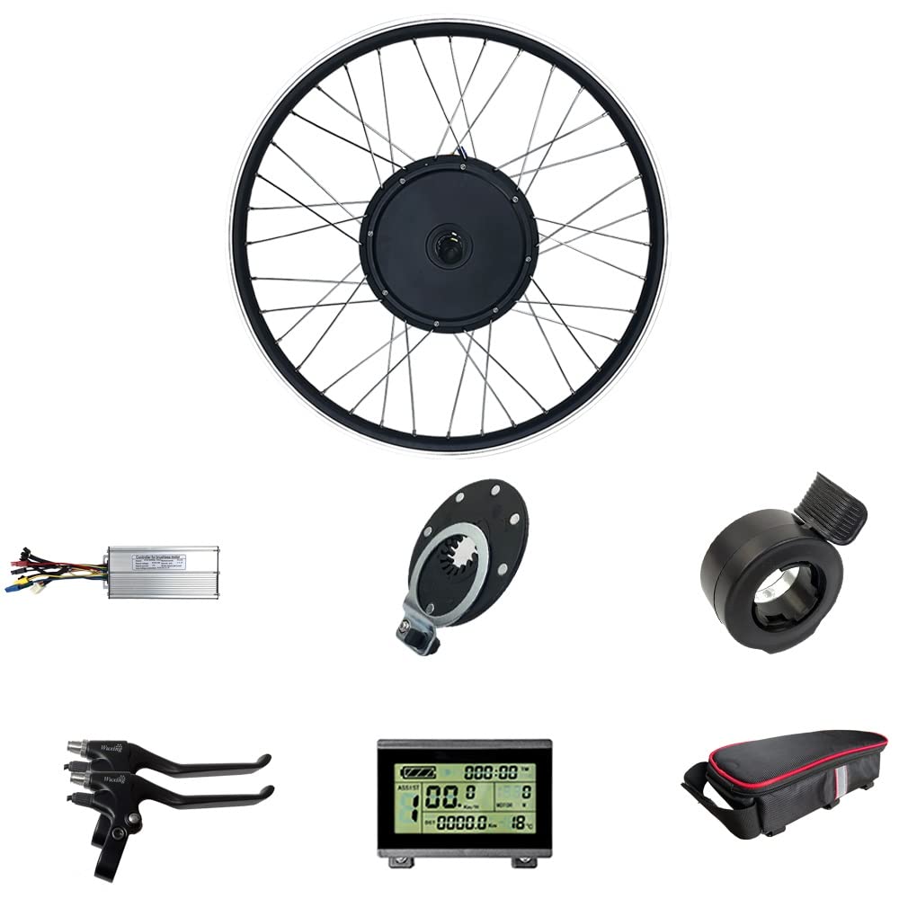 RICETOO 48V 1500W 20"/24"/26"/27.5"/28"/700C Front Wheel Electric Bicycle Conversion Motor Kit with Brushless Gear Hub Motor with KT-LCD3 Display. (48V 20 inch)