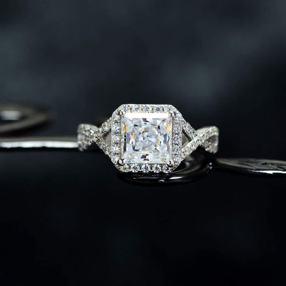 S925 Sterling Silver Shiny Full Diamond Gemstone Ring Cubic Zirconia Rings CZ Diamond Multi Row Ring Eternity Engagement Wedding Band Ring for Women(US Sizes: 6-10) (7)