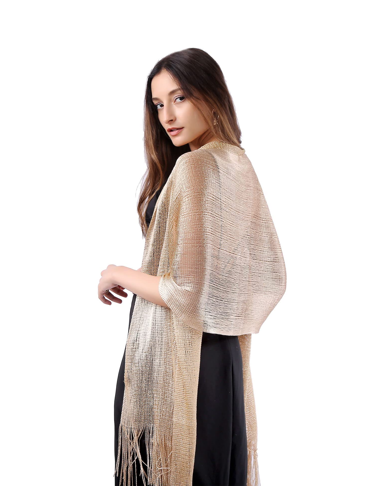 MissShorthair Women's Sparkle Shawls and Wraps for Party Dresses 01 Champagne Gold
