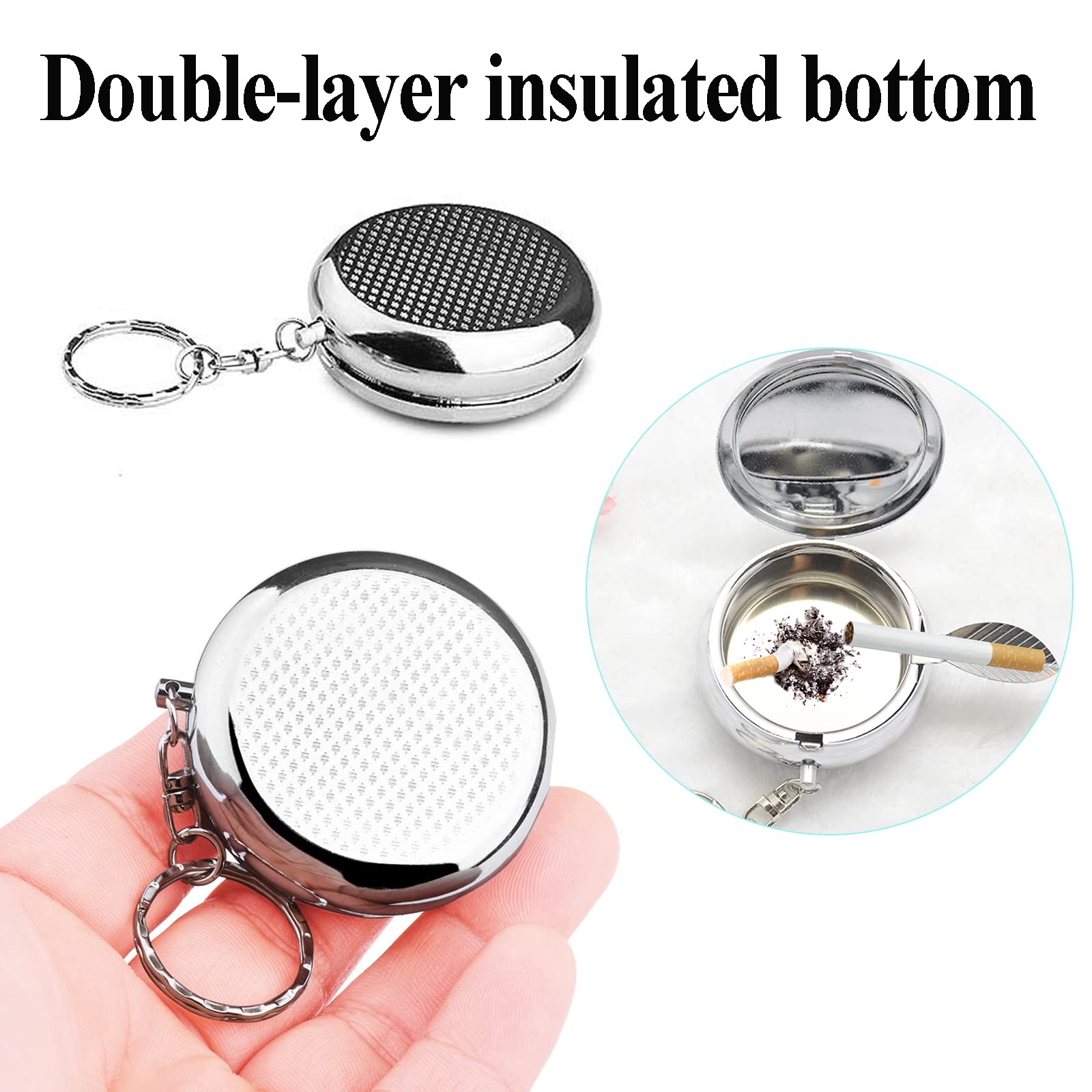 Portable Pocket Ashtray,Metal Circular Ashtray Key Chain with Snuffer, Personalized Ashtray Holder for Convenient Outdoor Use(Pretty Pink Marble)