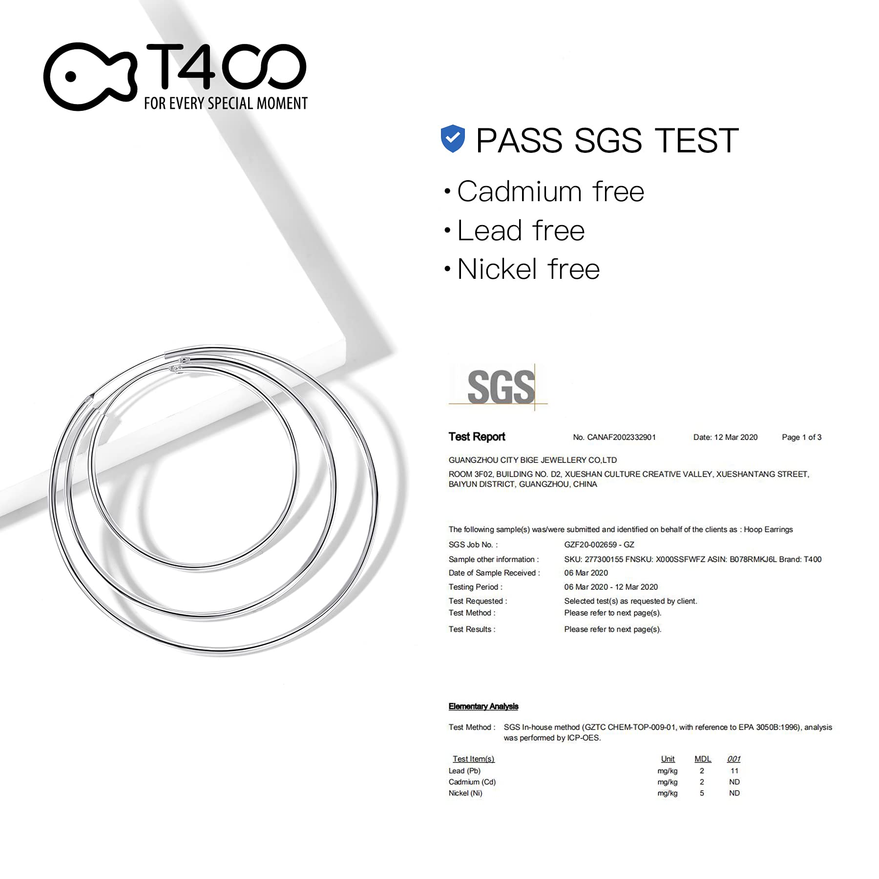T400 925 Sterling Silver Hoop Earrings Large Thin Lightweight Round Hoops for Women 75mm