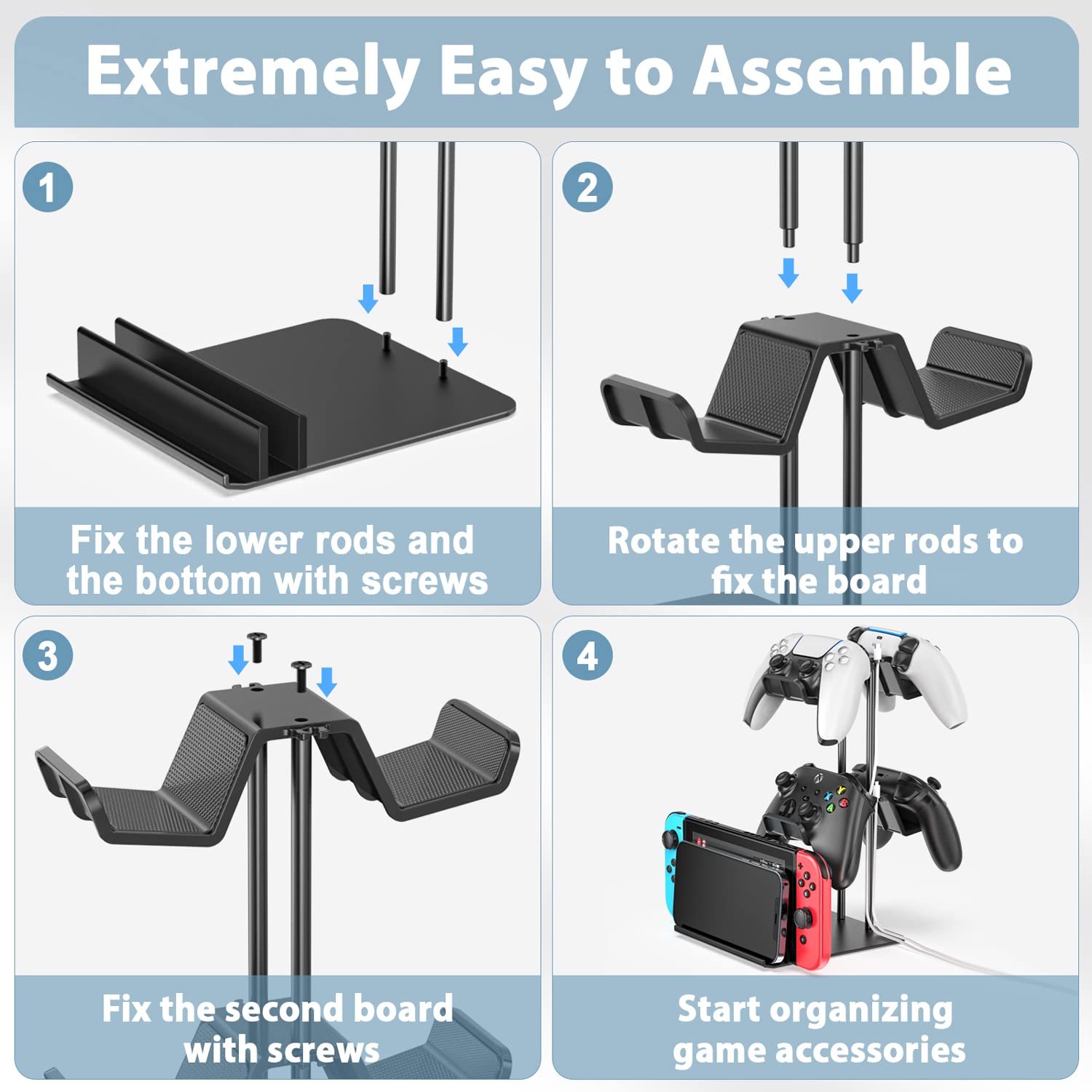 OIVO Controller Organizer for Desk, Display Controller Stand for PS5/ PS4/ Xbox Series/One X/S/Nintendo Switch Controller & Headset Stand, Controller Desk Mount & Storage for 4 Packs Game Controller