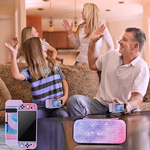 TCJJ Mermaid Hard Carrying Case for Nintendo Switch-Purple Portable Travel Case with Soft TPU Protective Case Cover Compatible with Nintendo Switch for Girls
