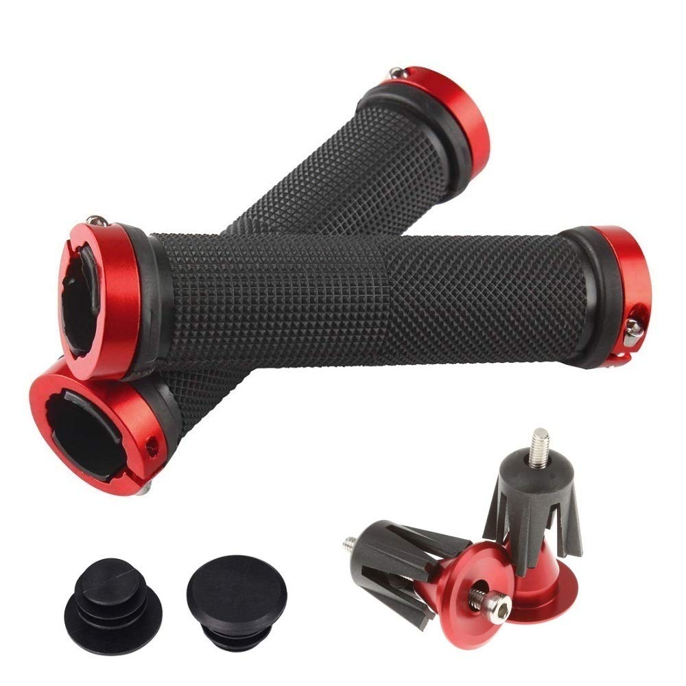 Nsoar Bicycle Handlebar Grips, Anti-Slip Handle Grip Aluminum Alloy Handlebar Grip Bar Cap End Plugs 2pcs Compatible for Most Bicycle (Red01)