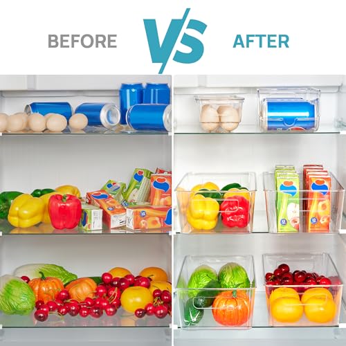 Vtopmart Set of 8 Fridge Organizer, Refrigerator Organizer Bins with Handles, Freezer Organizer Clear Organizing Bins, BPA-Free Fridge Storage Containers for Fridge, Freezer, Cabinet, Kitchen, Pantry