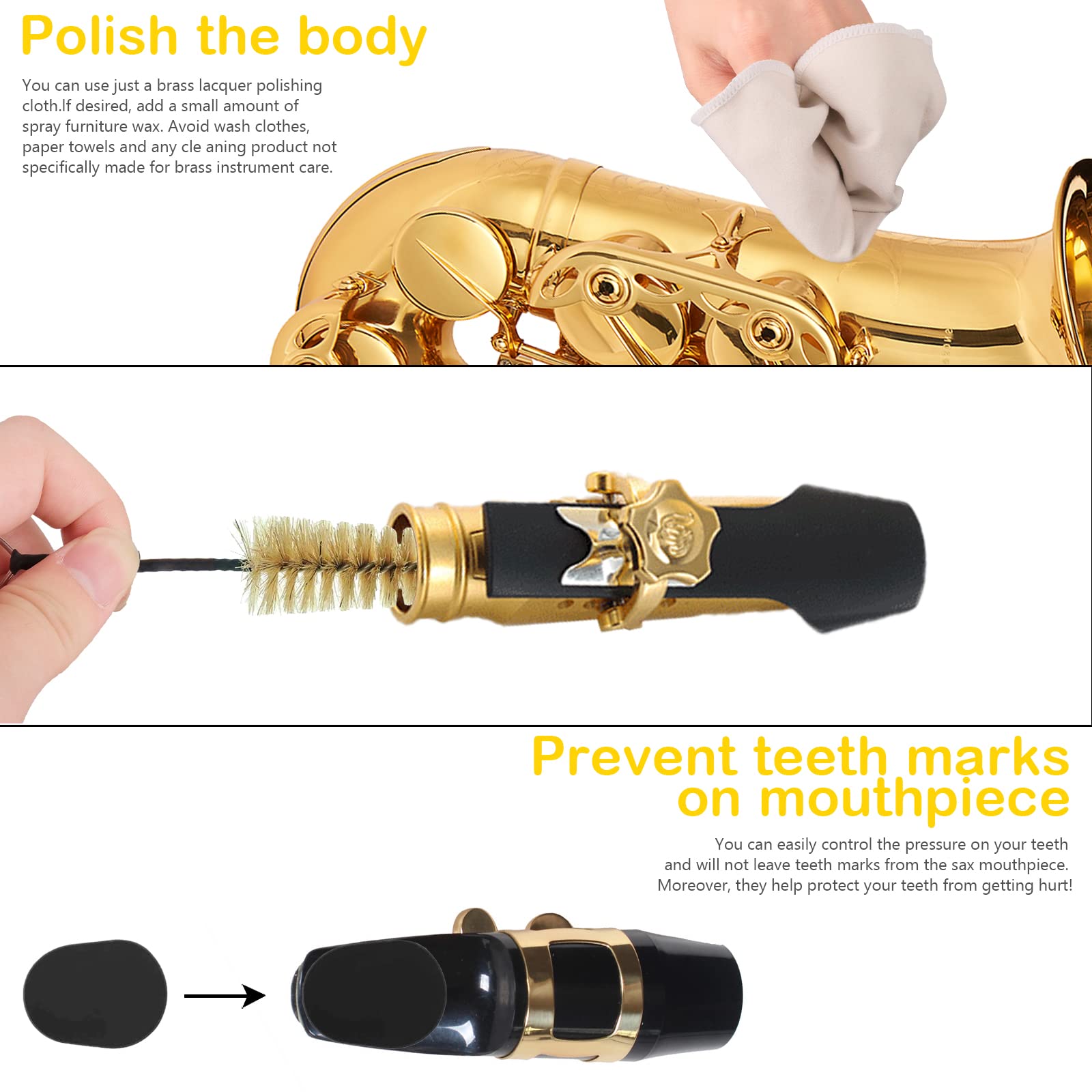 Saxophone Cleaning Kits with Case for Saxophone and Clarinet Flute Trumpet Instruments,8PCS Saxophone Mouthpiece Cushion,Mouthpiece Brush Microfiber Cleaning Cloth(Beige)