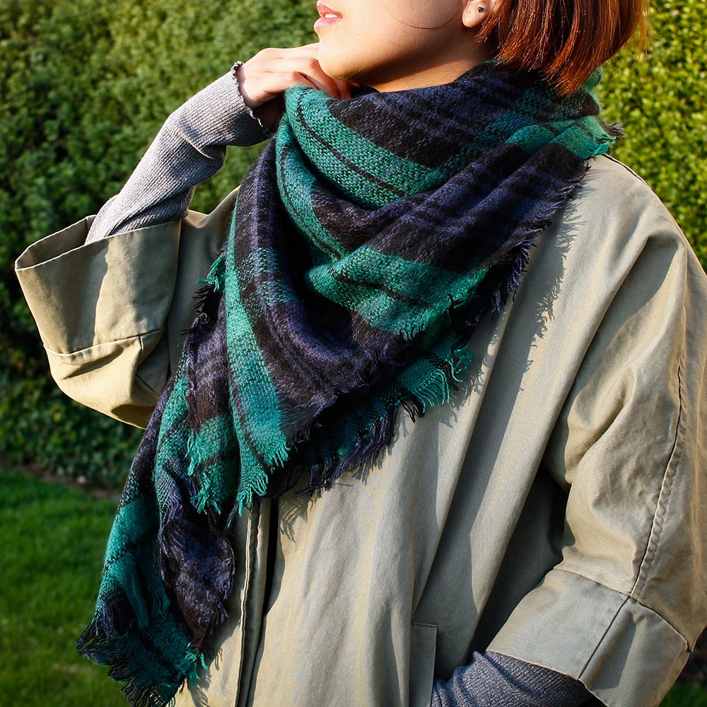 OCT17 Plaid Scarfs for Women Pashmina Tartan Wrap Large Warm Blanket Soft Shawl Checked Winter Fall Scarfs Scarves for Woman - Green