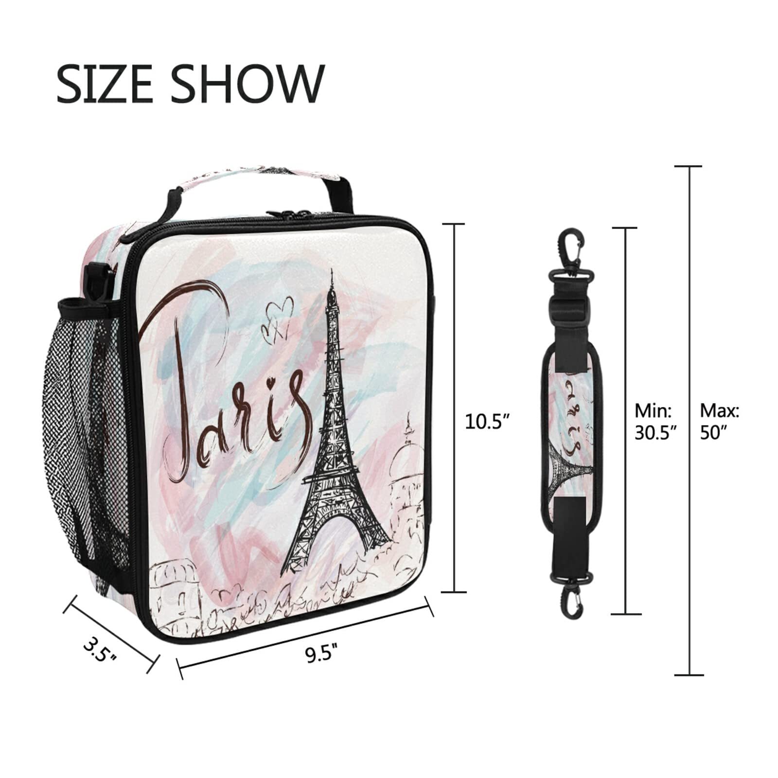 UOYO Paris Eiffel Tower Kids Lunch Box, Romantic Lunch Bag for Girls Boys Insulated Lunchbox Reusable Cooler Bag Portable Thermal Meal Tote for Office Work Back to School