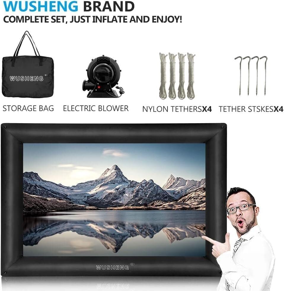 Portable Projector Screens- Huge Air-Blown Cinema Projection Screen Package with Rope, Blower,Tent Stakes - Front & Rear Projection,for Outdoor Party Backyard Pool Fun (Size : 20FT)