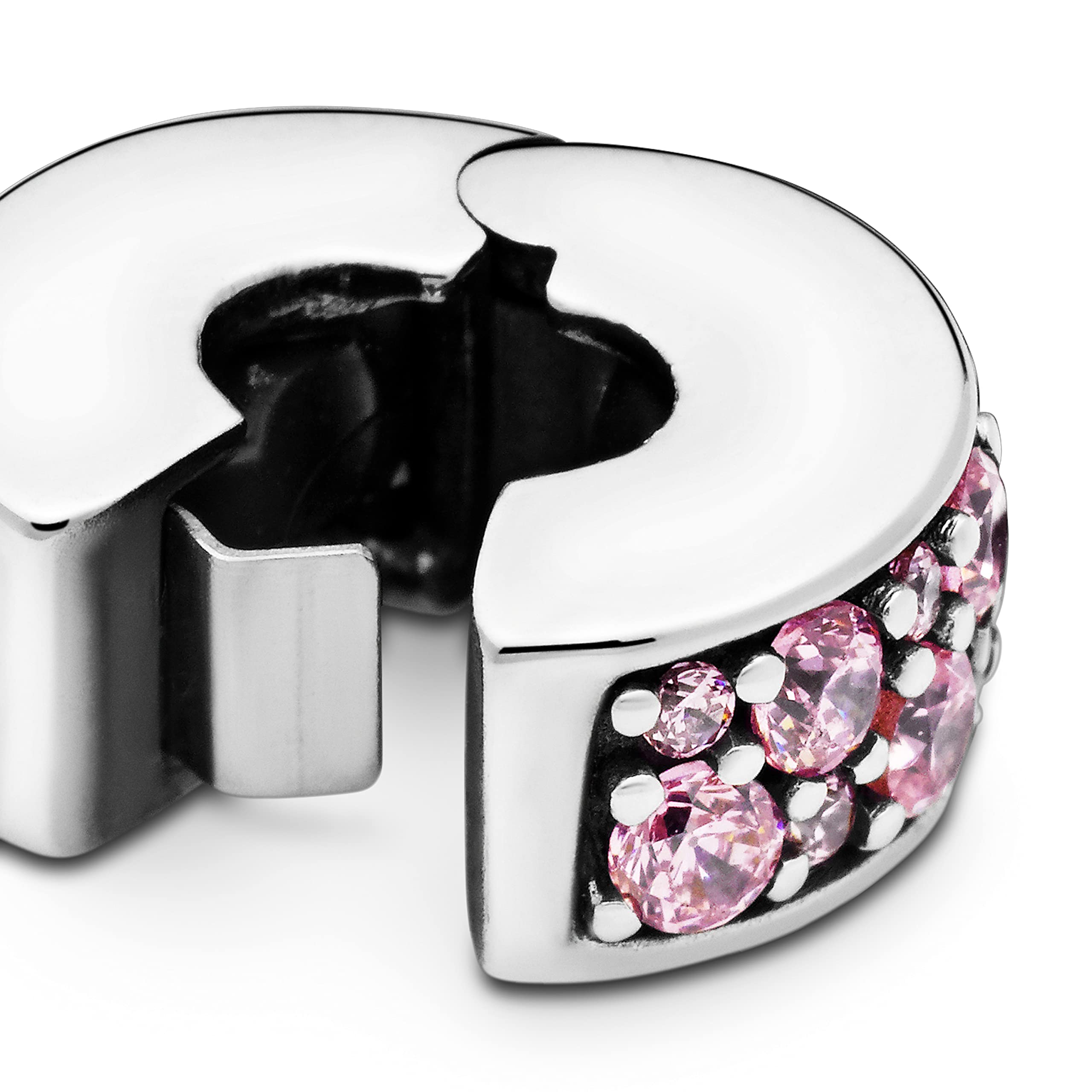 Pandora Jewelry Pink Pave Clip Emerald Charm in Sterling Silver, No Box