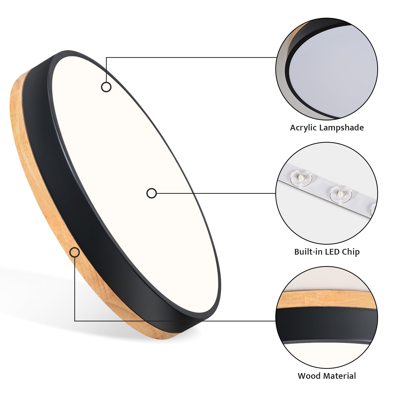 Modern Wood Flush Mount Ceiling Light, White LED Kitchen Light Fixture, Round Ceiling Lamp for Bedroom,Foyer, Hallway, Laundry,Living Room