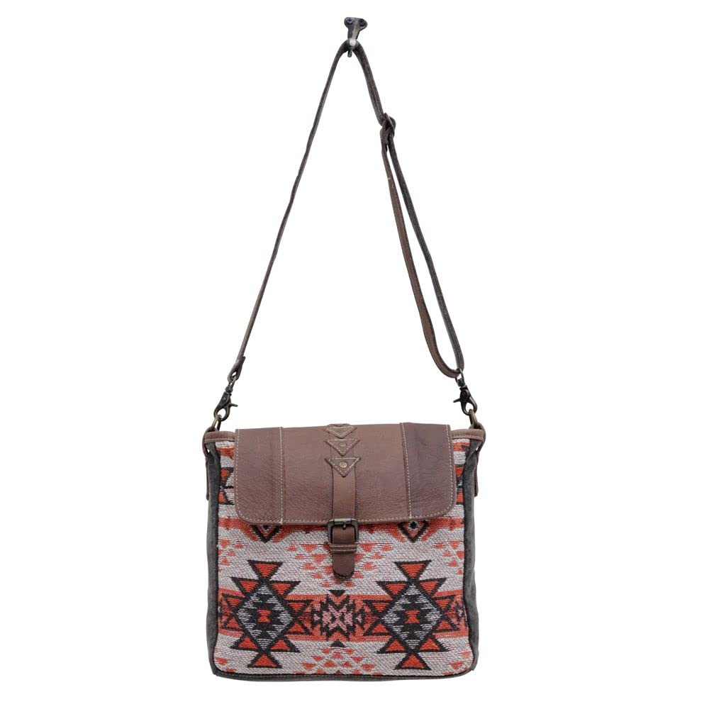 Myra Bag Western Leather Shoulder Bag for Women - Upcycled Canvas Crossbody Bag Maya Sky