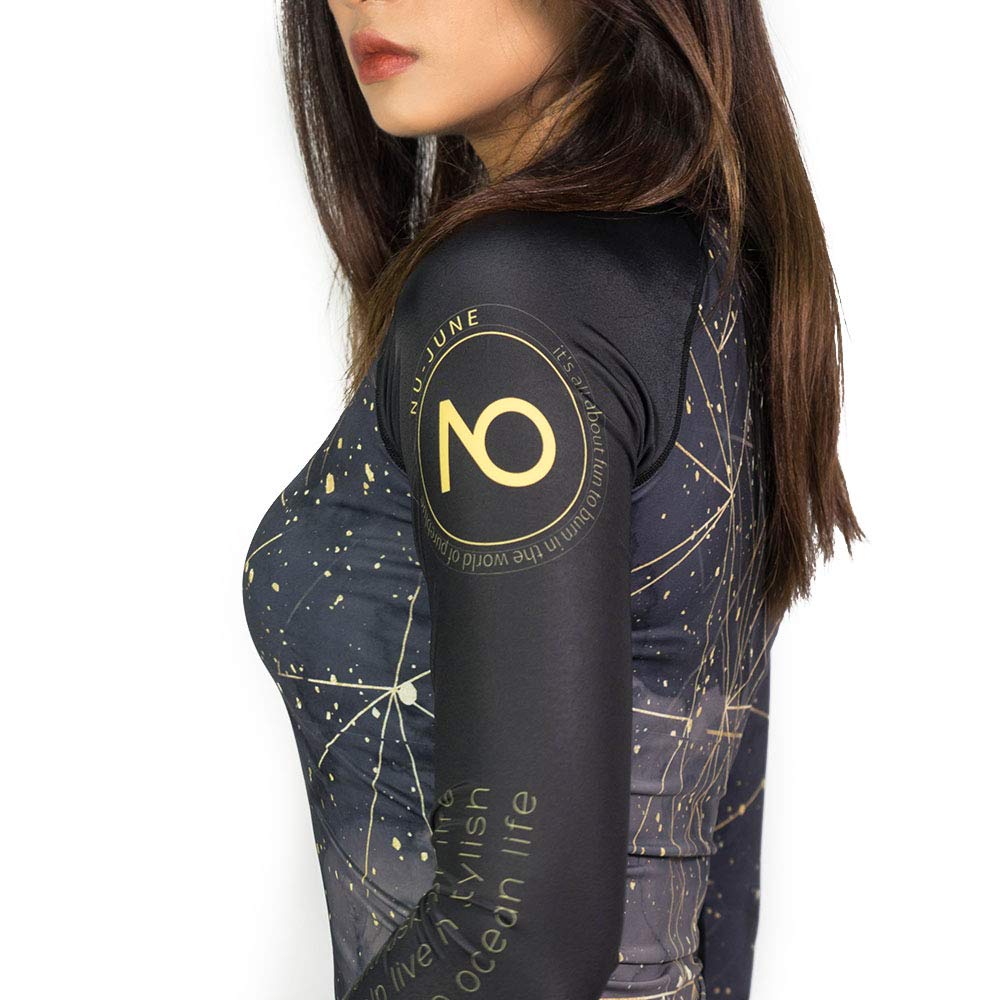 NU-JUNE Rash Guard Women Long Sleeve Swimsuit Zip Front SPF Swimwear Diving Black