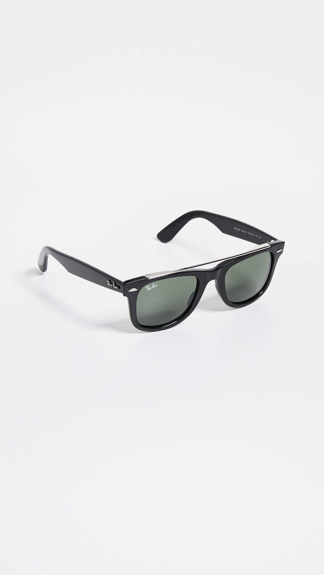 Ray-Ban Rb4540 Wayfarer Double Bridge Square Sunglasses, Black/G-15 Green, 50 mm