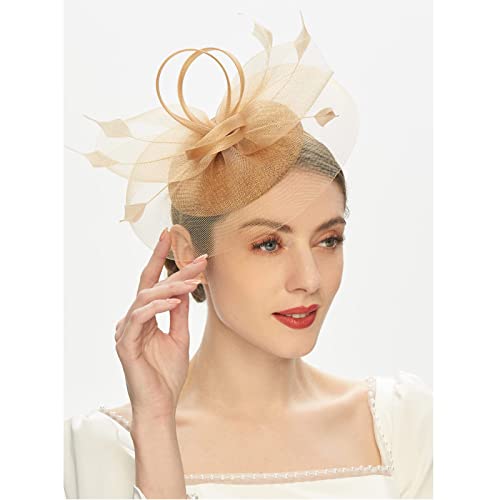 Tea Party Fascinator Kentuckys Derbys Hat Fascinator Pillbox Hat Headband for Cocktail Womens Headband Black (Gold #1, One Size)
