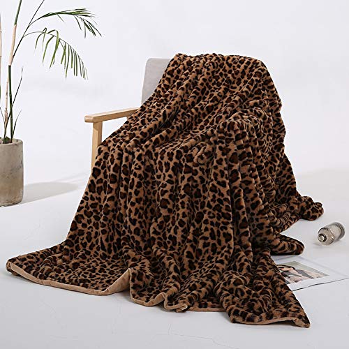 MYRU Velboa Super Soft Leopard Blanket Double Layer Bedding Thick Sofa Cover Furry Fuzzy Fax Fur Throw Blanket (Brown,63 x 79 Inch)
