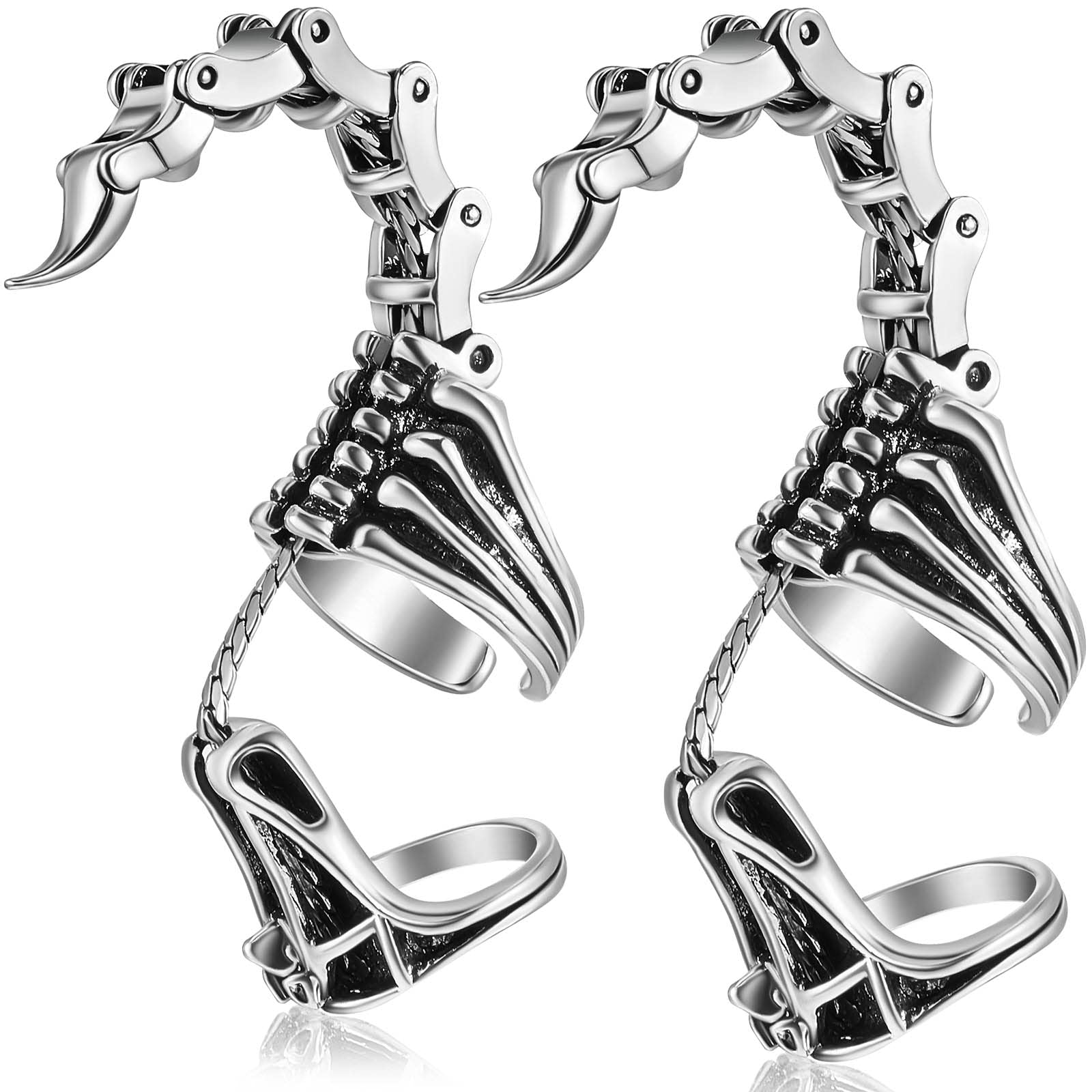Taiyin 2 Pcs Scorpion Ring Halloween Cosplay Ring Silver Scorpion Ring Gothic Knuckle Joint Finger Ring Adjustable Scorpion Ring for Halloween Cosplay Costume Accessories