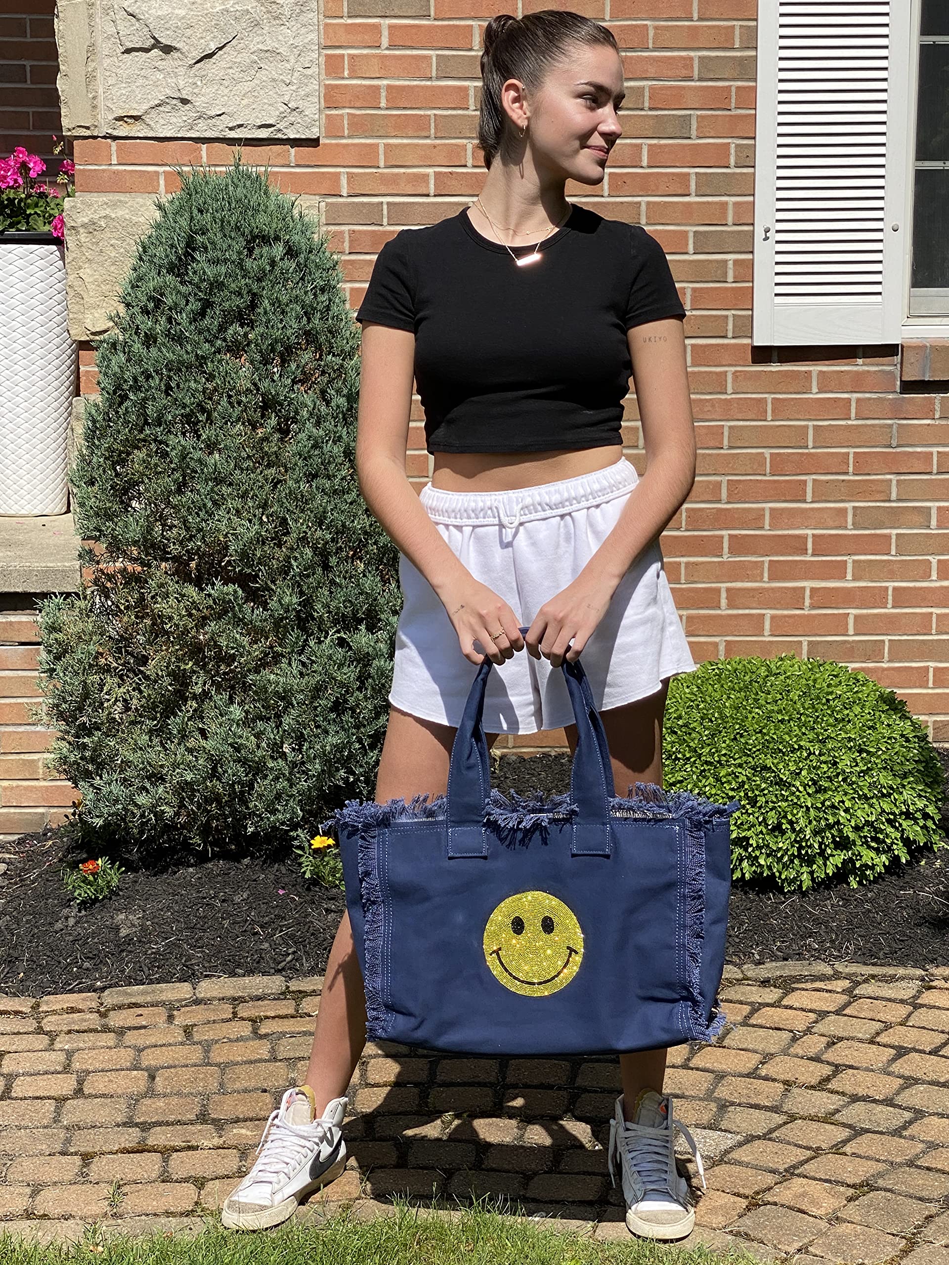 Sailcloth Women’s Tote, Women’s Smile Canvas Bag, Smile Purse, Smile Beach Bag, Smile Tote (Navy)
