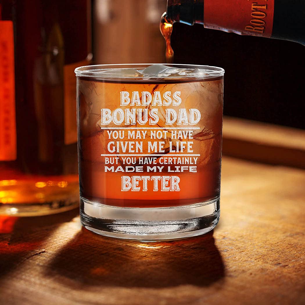 shop4ever Stepdad You May Not Have Given Me Life But You Certainly Made My Life Better Engraved Whiskey Glass, Father's Day Gift 11 oz.
