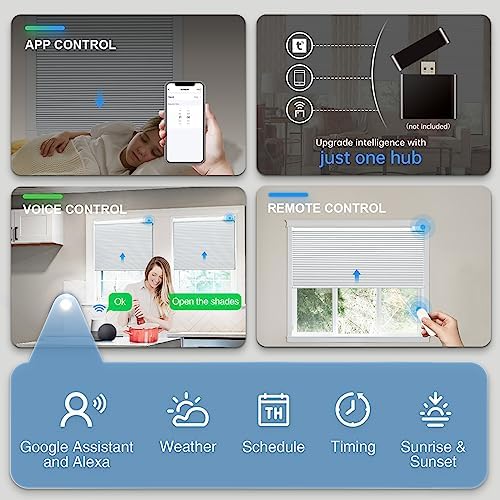 Motorized Cellular Shades with Remote【Free Solar Panel】 100% Blackout Cellular Shades, Smart Honeycomb Shades Cordless Room Darkening Shades, 29" Wx64 H, White