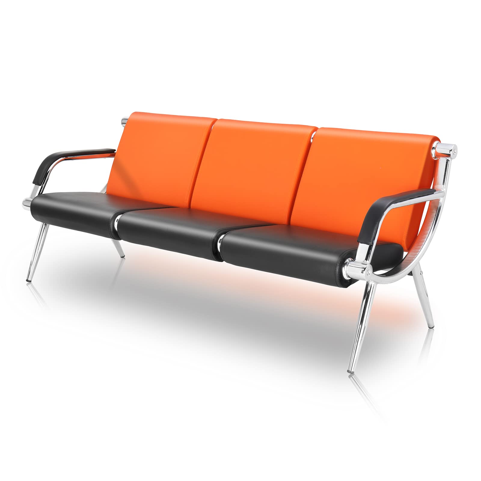 OmySalon 3-Seat Waiting Room Bench,Reception Bench Seating Office Chair with Armrest, Heavy Duty Guest Lobby Chair, Conference Room Chairs for Salon Airport Hospital Bank, PU Leather,Orange