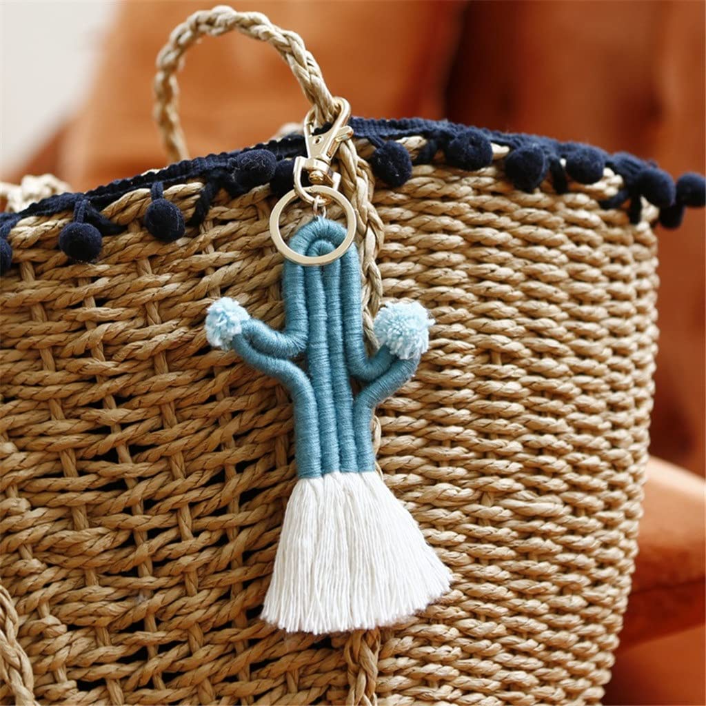 SEASD 13 Pack Women Girls Boho Weaving Cactus Tassel Keychain Bag Keyring Holder Wallet Purse Pendant Decoration