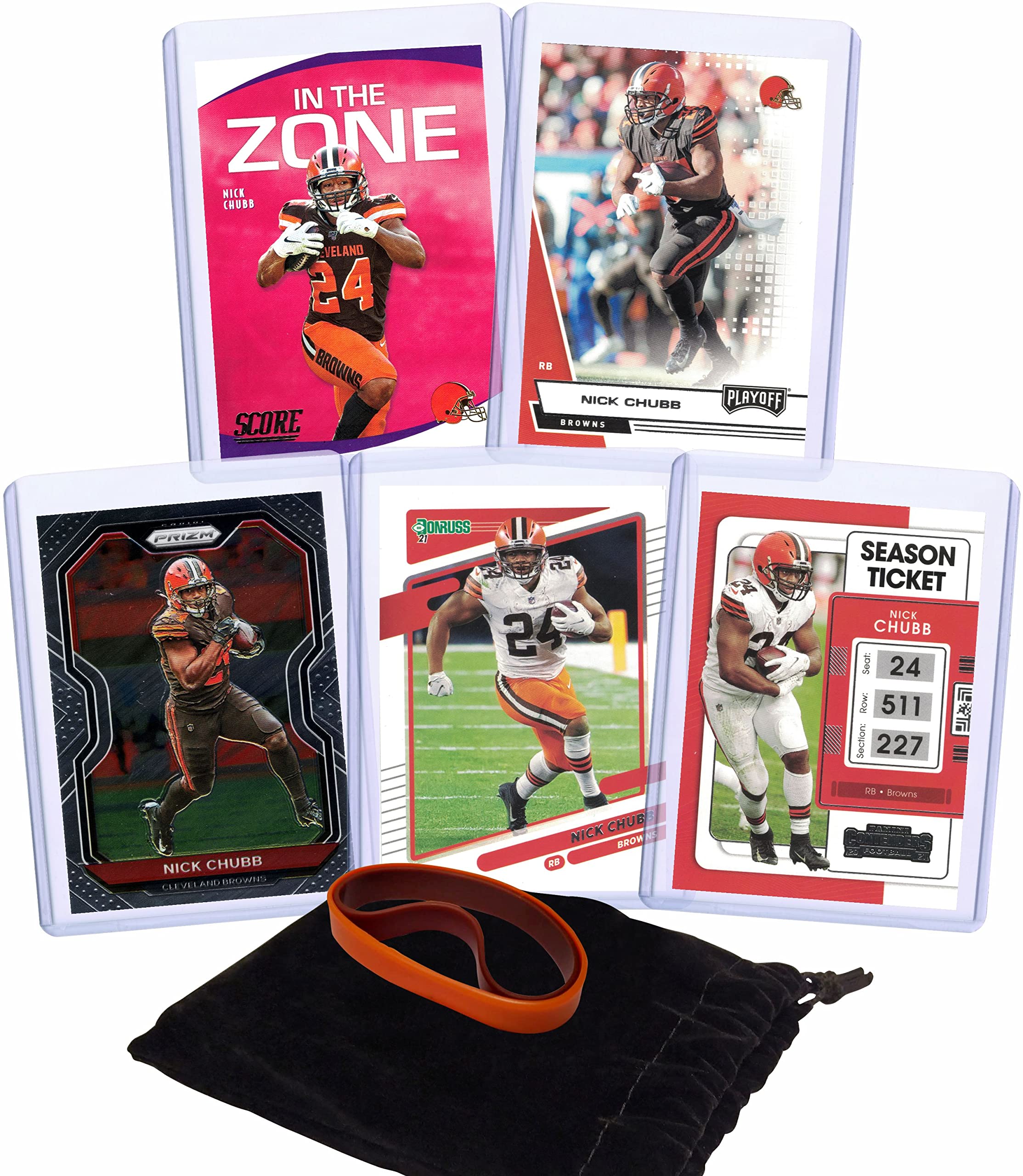 Nick Chubb Football Cards (5) Assorted Bundle - Cleveland Browns Trading Card Gift Set
