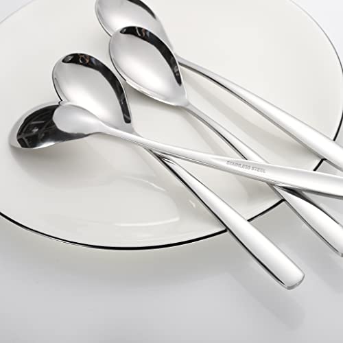 Soup Spoons Set of 6 Stainless Steel Round Spoons Asian Soup Spoon Long Handle Dinner Spoons for Kitchen Restaurant Home
