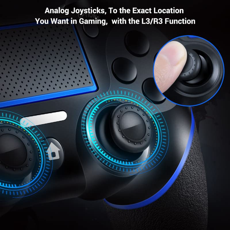 OKHAHA Wired Controller for PS4/Slim/Pro/PC, Wired Controller Compatible with Playstation 4, Wired Controller for PC, Double-Shock, Plug&Play, Black/Blue