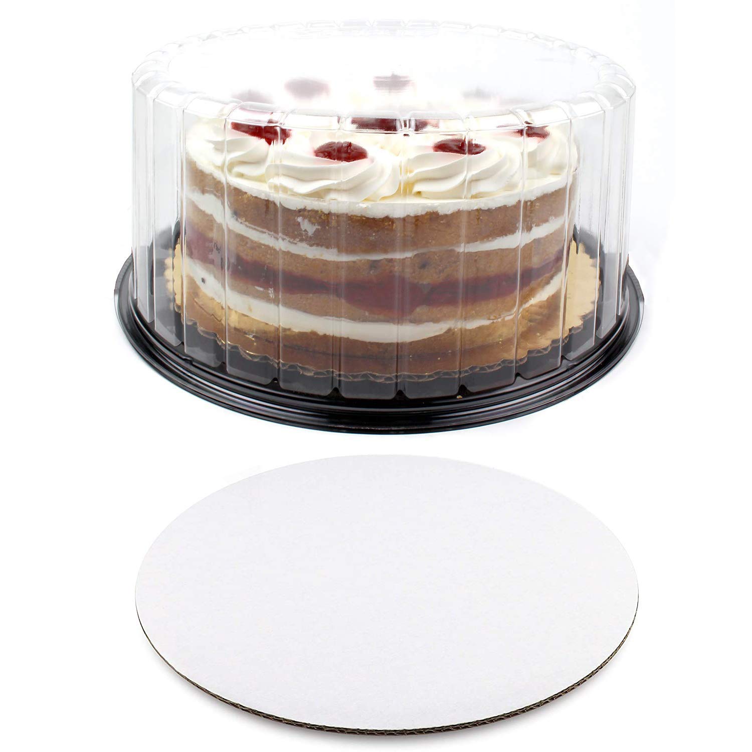 Sindh 12 inch Disposable Plastic Cake Containers, Cake Boxes with Dome Lids and Cake Boards, 2-3 Layer Cake Holder Display Containers, 5 Cake Box + 5 Cake Boards
