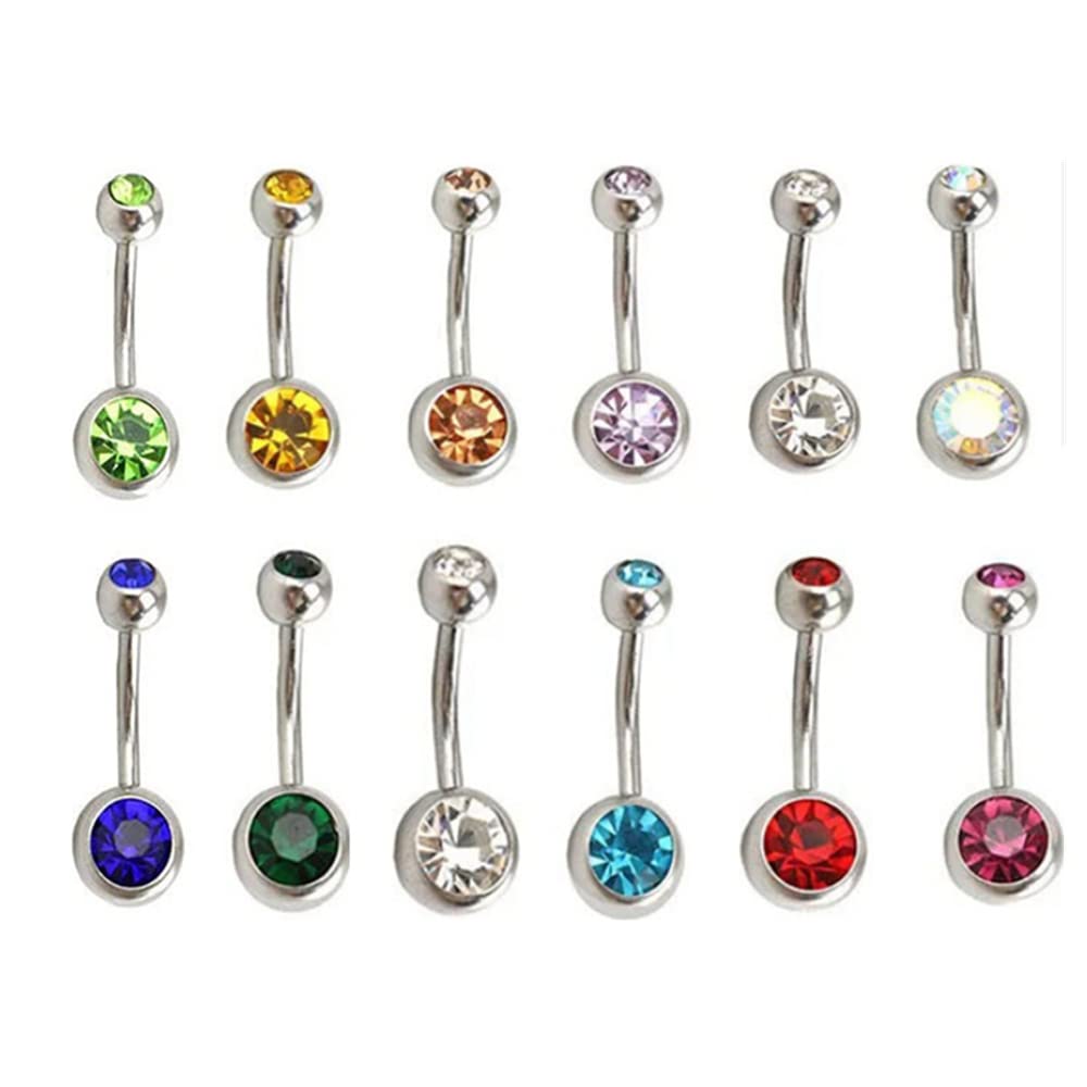 SONHWIL 12pcs 14G Stainless Steel Belly Button Rings Navel Rings CZ Curved Barbell Piercing Belly Rings for Women Body Piercing Jewelry (multiple colors)