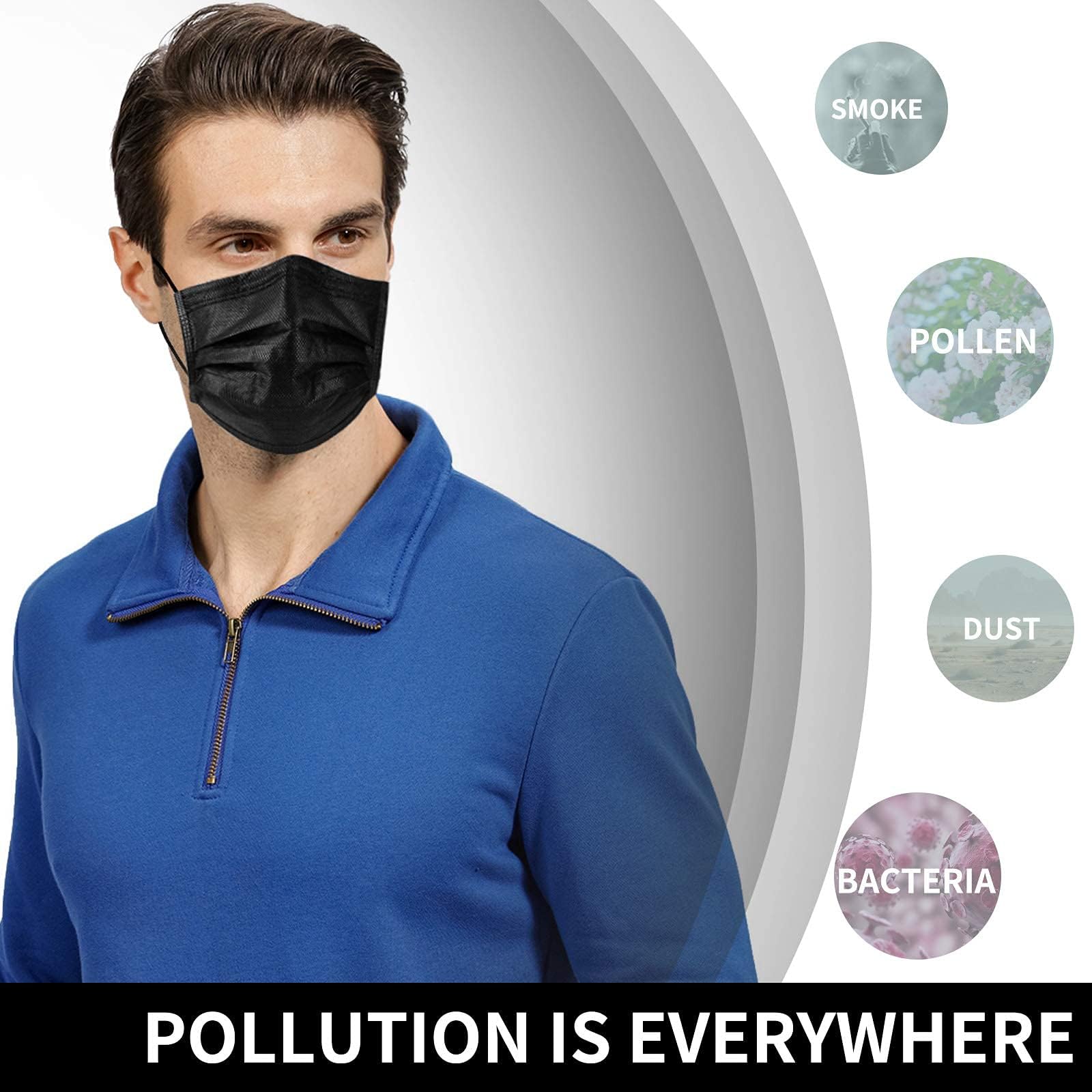 PLAY X STORE 50 Pcs Black Face Masks Breathable Dust Mask Stretchable Elastic Ear Loops - Black Face Mask