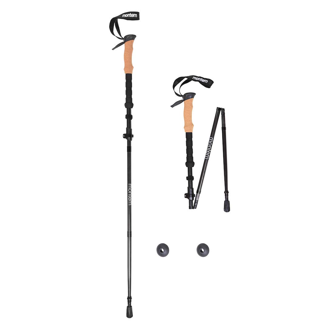 Montem Folding Collapsible 3K Carbon Fiber Hiking/Walking/Trekking Poles - One Pair (2 Poles) (Black)