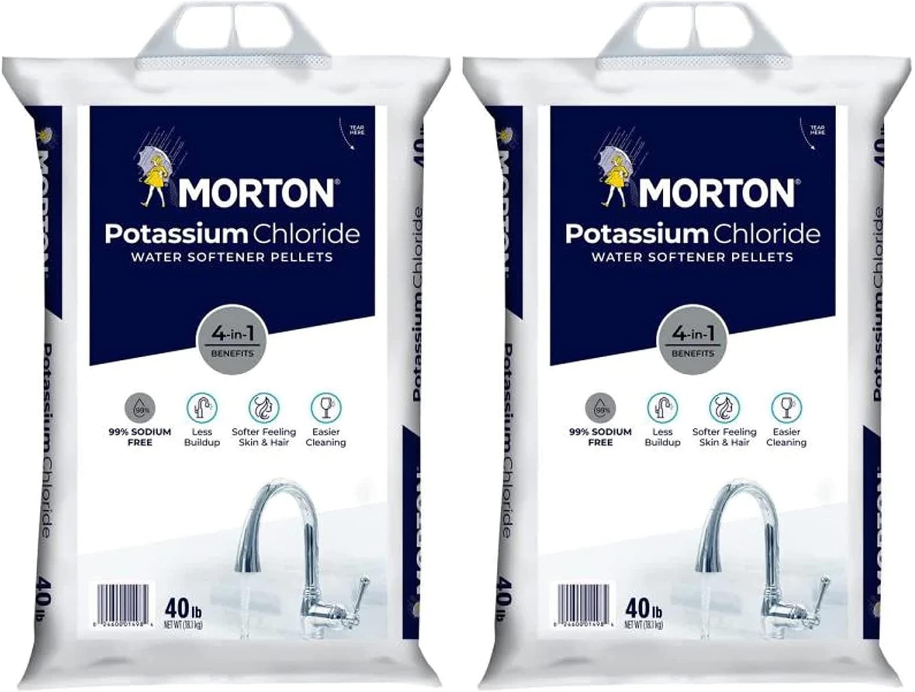 Morton Potassium Chloride Water Softener Pellets 40 lb - 99% Sodium Free Alternative to Standard Salt (Two Bags)