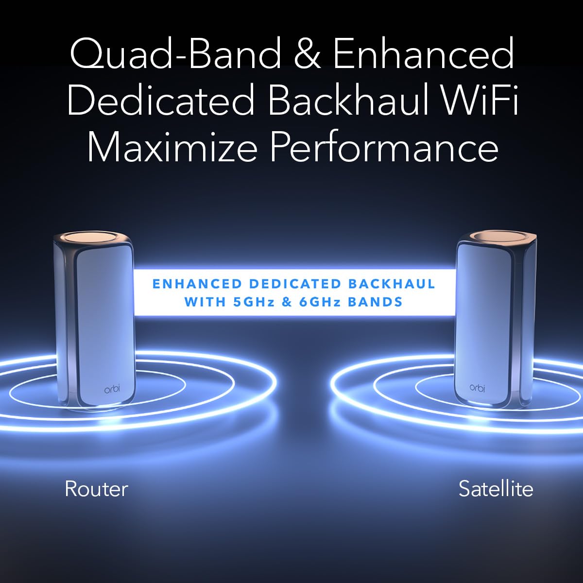 NETGEAR Orbi 970 Series Quad-Band WiFi 7 Mesh Network System (RBE972S), Router + 1 Satellite Extender, Covers Up to 6,600 sq. ft., 200 Devices, 10 Gig Internet Port, BE27000 802.11be (Up to 27Gbps)